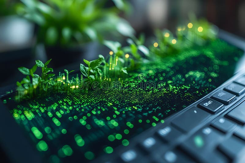Sustainable Technology Concept: Digital Interface with Growing Plants ...