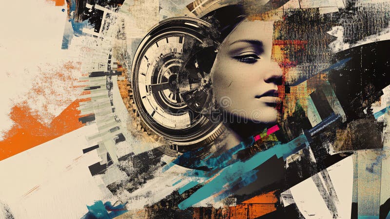 A Fusion of Time in a Digital Collage, Combining 2D Vintage Elements ...
