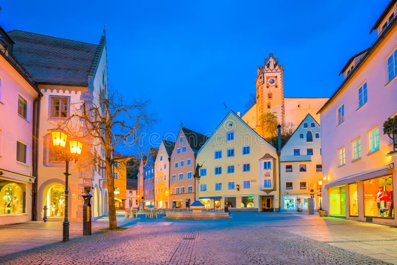 Fussen Town in Bavaria, Germany Stock Image - Image of night, window ...