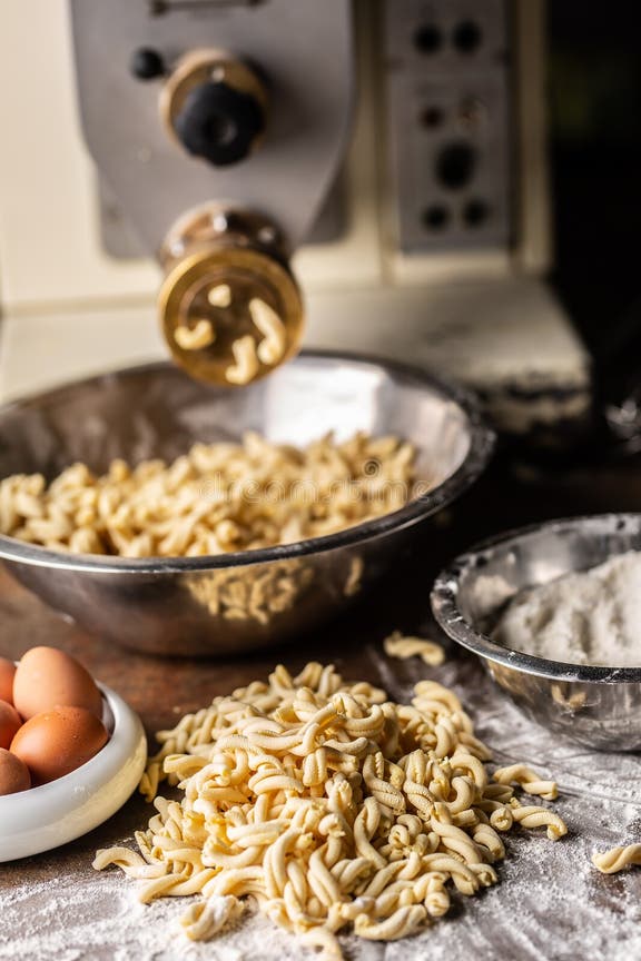 Fussili Pasta Dough Freshly Made by a Machine Stock Photo - Image of ...