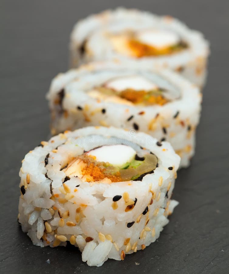 Futomaki sushi rolls stock photo. Image of fish, sesame - 52266874