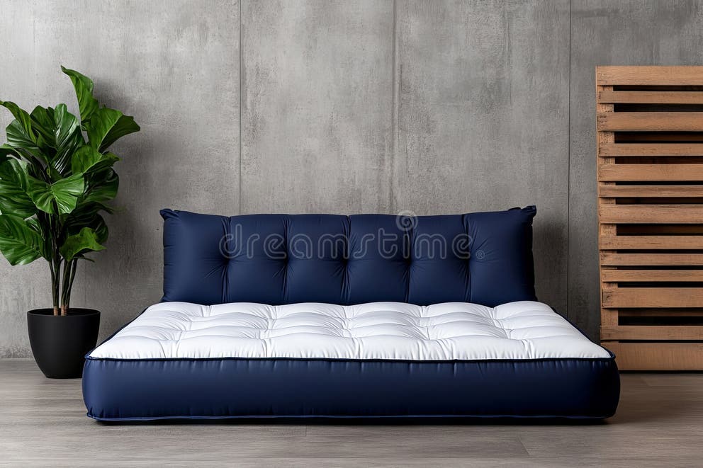 A Futon Bed with a Plant in a Pot Next To it Stock Image - Image of ...