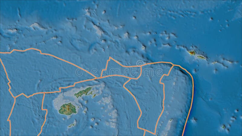 Futuna Tectonic Plate. Elevation Grayscale. Borders First. Van Der ...