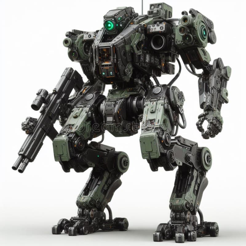Future Advanced Robot Mech with Full Weapons on White Background Stock ...