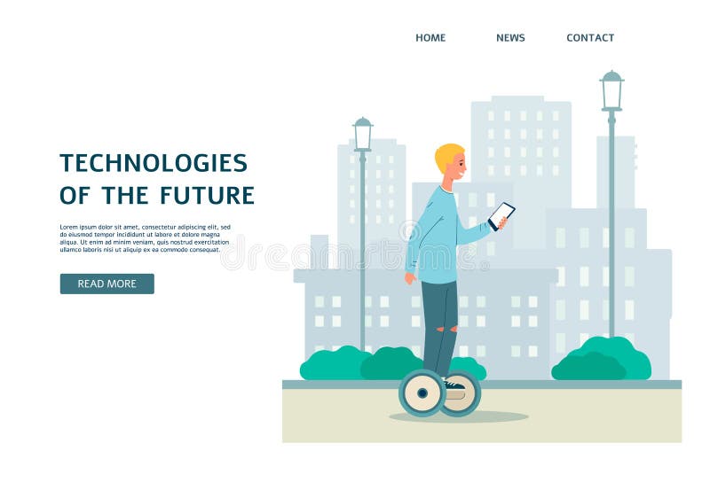 Future Technology Banner Template with Man Using Phone Flat Vector ...