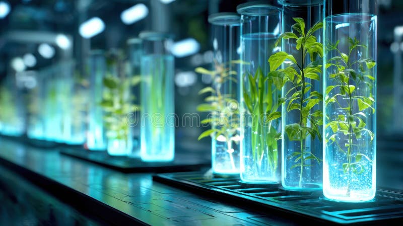 Future Agriculture in Biotech Lab Featuring Plants in Glowing Tubes Stock Photo - Image of ...