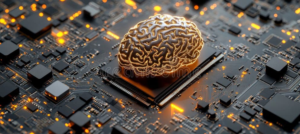 The Future of AI a Computer Brain Surrounded by Golden Artificial ...