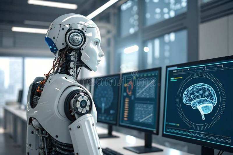 Future of AI: Robotic Research & Cyborg Development for Humanity Stock Illustration ...