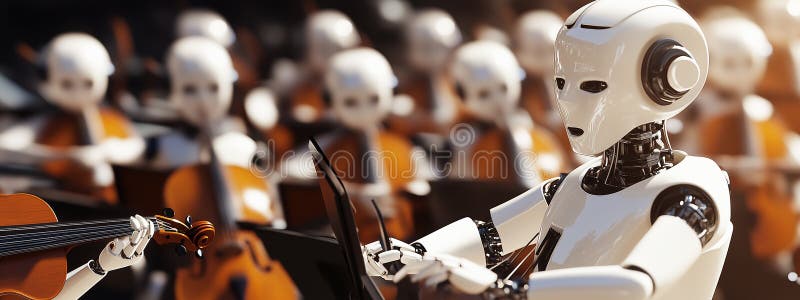 Future AI Robots Elegantly Playing Instruments in a Symphony Orchestra ...