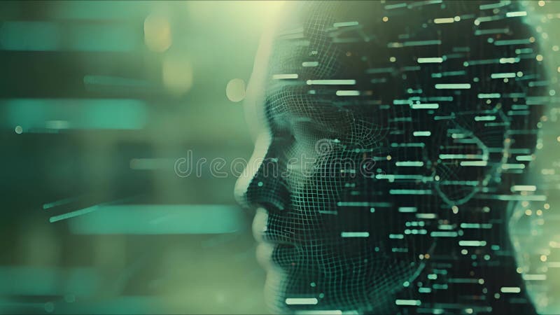 Future AI Tech Machine Learning, Face Outline Circuit Board and Binary ...