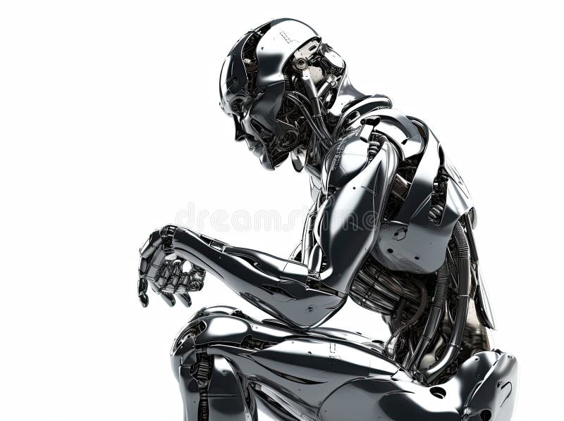 The Future is Already Here. Portrait of Humanized Robot Thinking ...