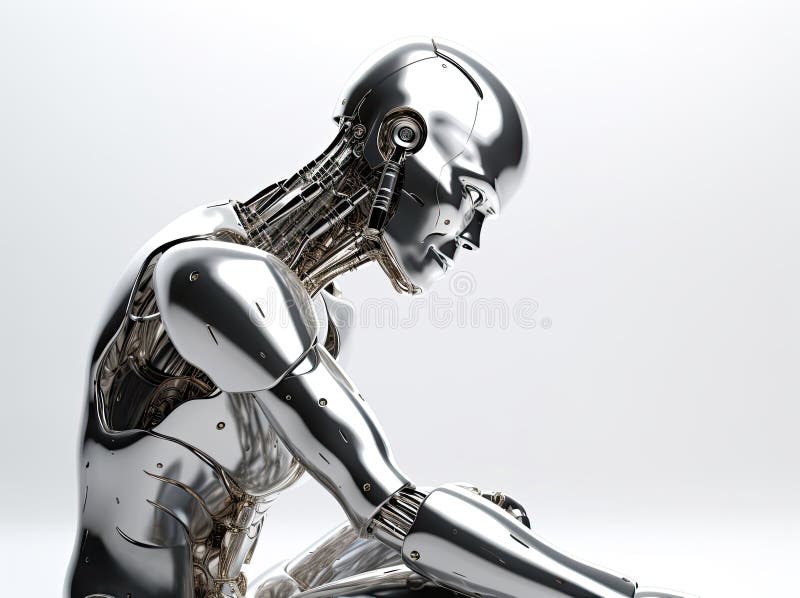 The Future is Already Here. Portrait of Humanized Robot Thinking ...