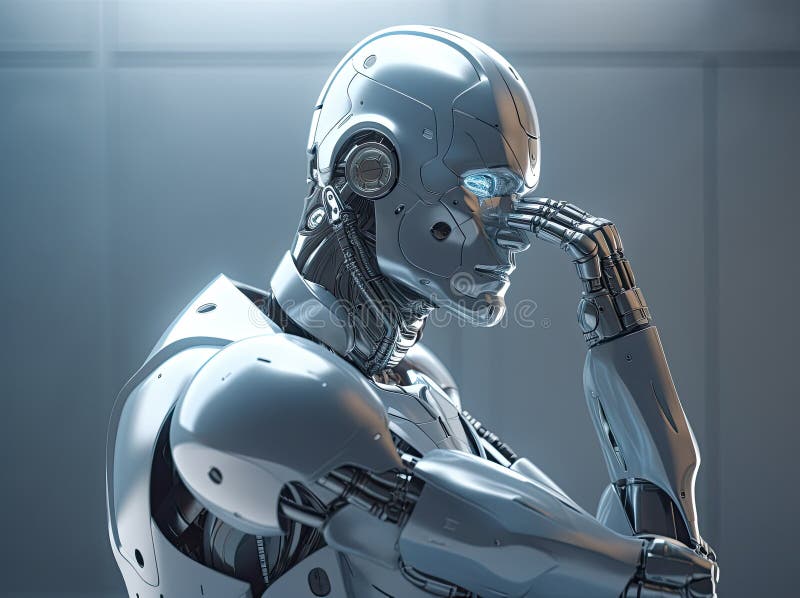 The Future is Already Here. Portrait of Humanized Robot Thinking ...