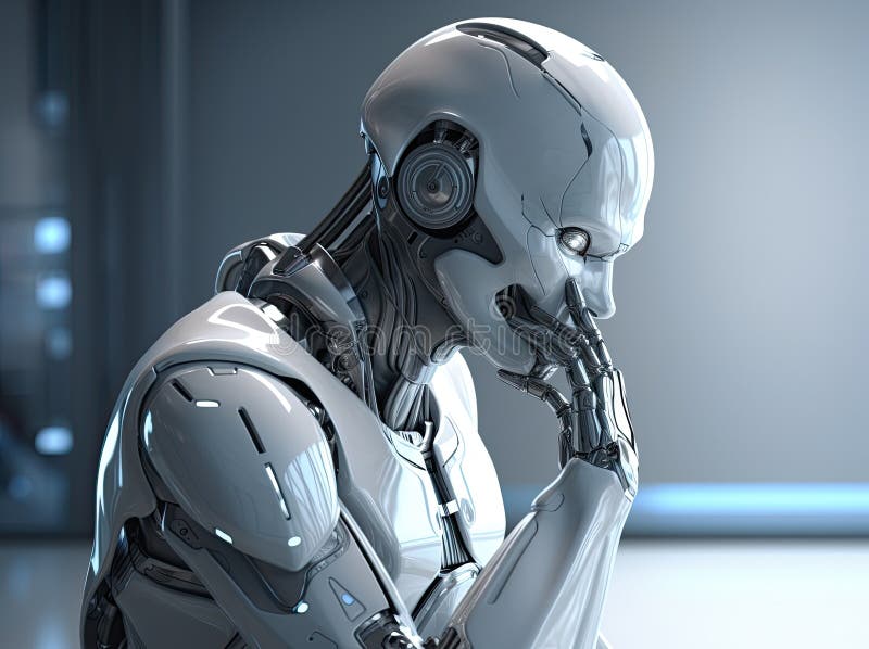 The Future is Already Here. Portrait of Humanized Robot Thinking ...