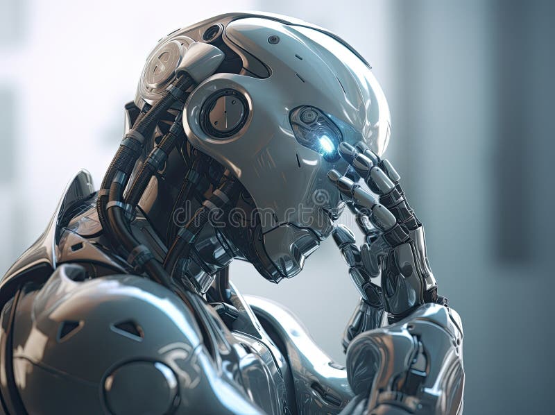 The Future is Already Here. Portrait of Humanized Robot Thinking ...