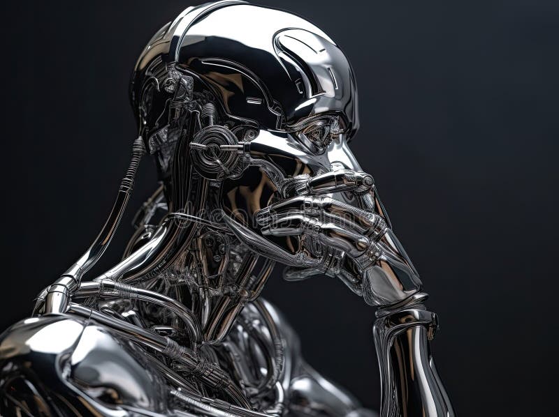 The Future is Already Here. Portrait of Humanized Robot Thinking ...