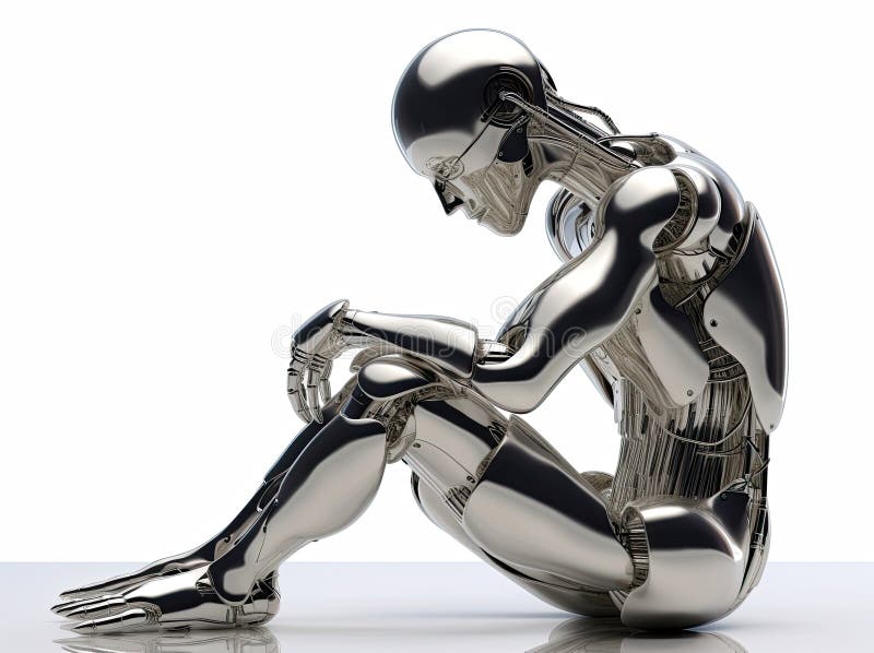 The Future is Already Here. Portrait of Humanized Robot Thinking ...