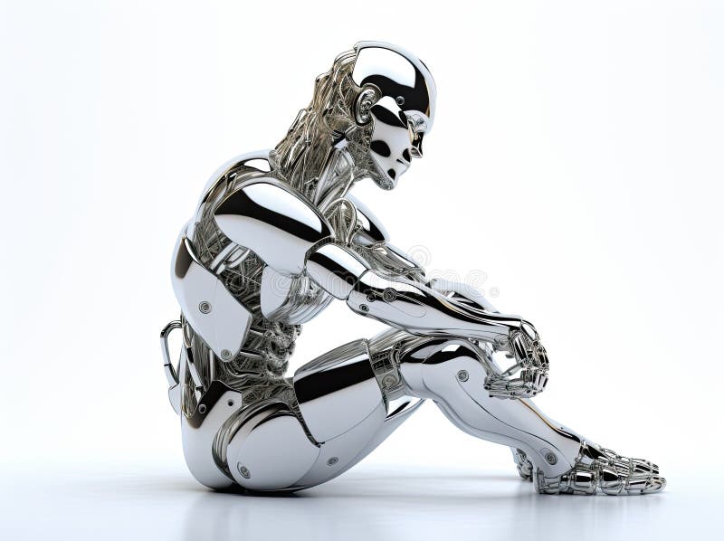 The Future is Already Here. Portrait of Humanized Robot Thinking ...