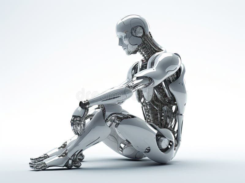 The Future is Already Here. Portrait of Humanized Robot Thinking ...