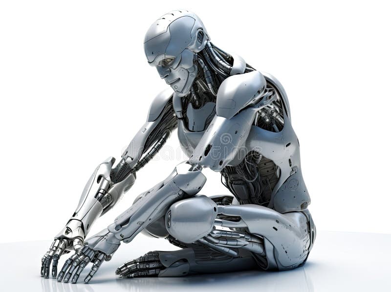 The Future is Already Here. Portrait of Humanized Robot Thinking ...