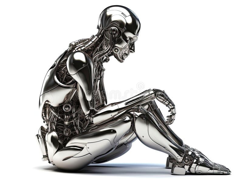 The Future is Already Here. Portrait of Humanized Robot Thinking ...