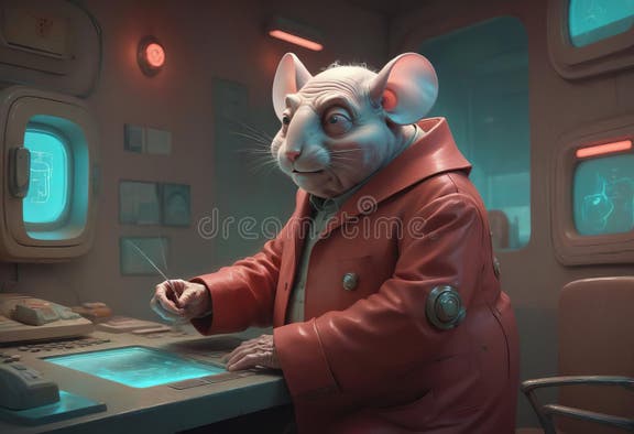 Future Android Robot Mouse Fat Old Man with Big Ear Stock Illustration ...
