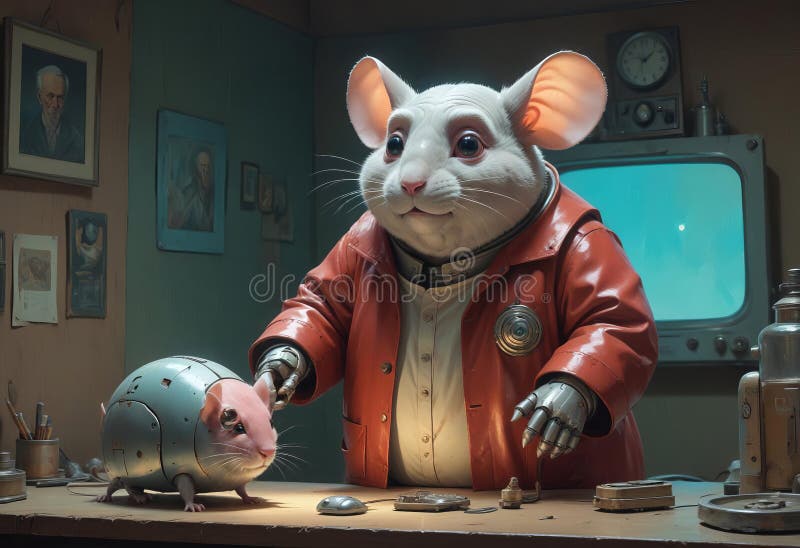 Future Android Robot Mouse Fat Old Man with Big Ear Stock Illustration ...
