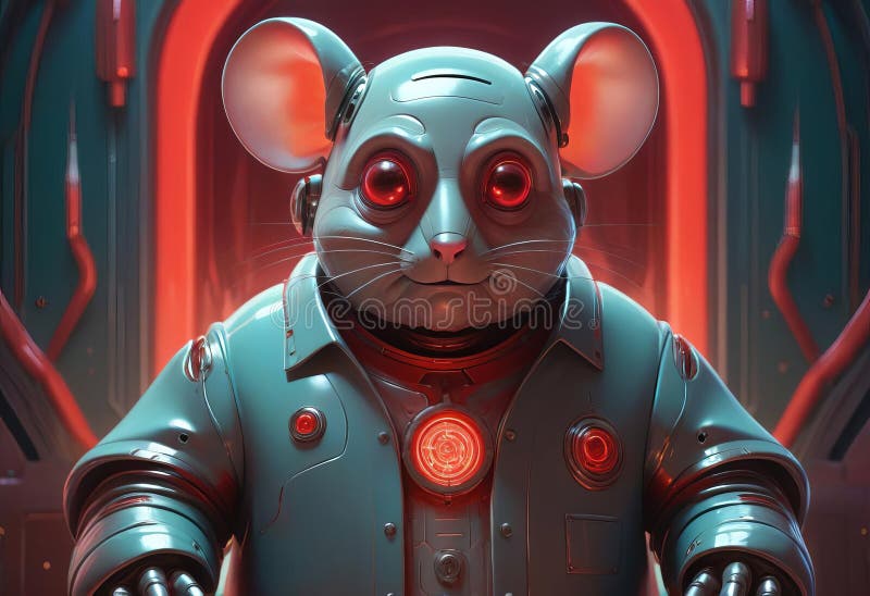 Future Android Robot Mouse Fat Old Man with Big Ear Stock Illustration ...