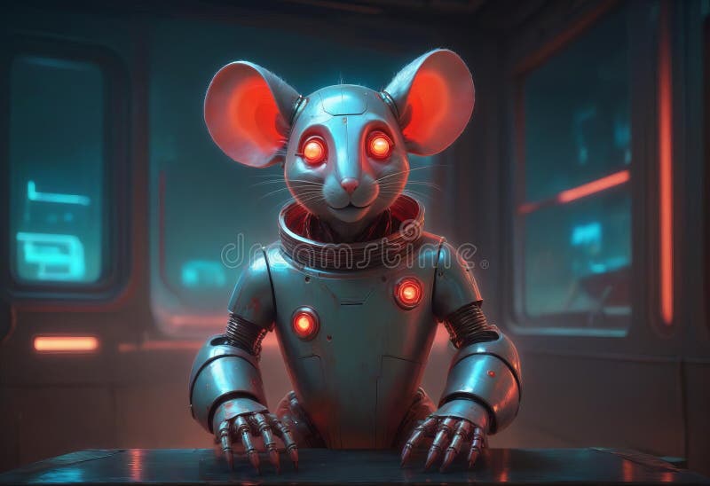 Future Android Robot Mouse Fat Old Man with Big Ear Stock Illustration ...