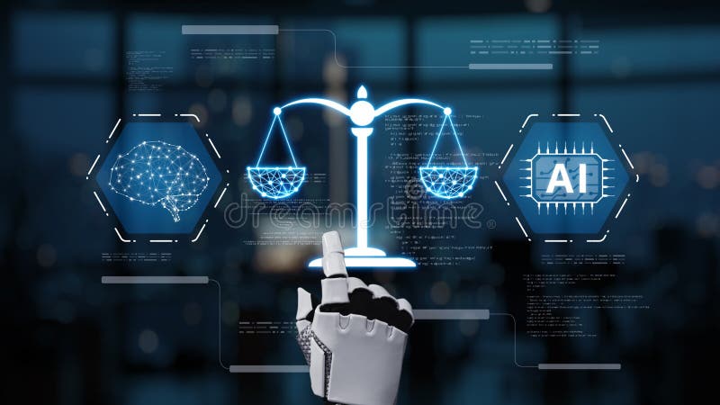 Future of Artificial Intelligence and Ethics in Law, Digital Scales Representing Justice, Robot ...