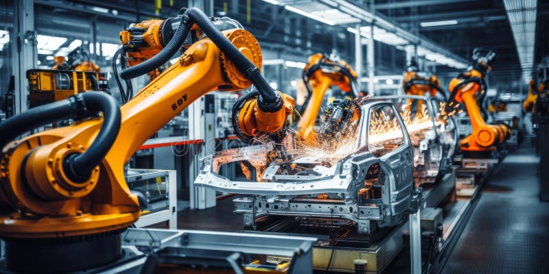 The Future of Auto Manufacturing Robotic Arms in Action Stock ...