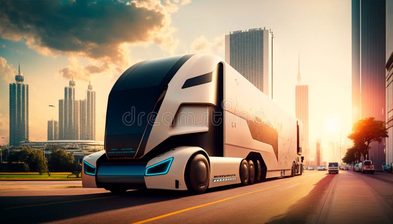 The Future of Autonomous Trucking, AV Truck, AV, Generative AI. Stock ...