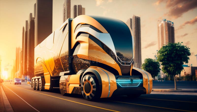 The Future of Autonomous Trucking, AV Truck, AV, Generative AI. Stock ...