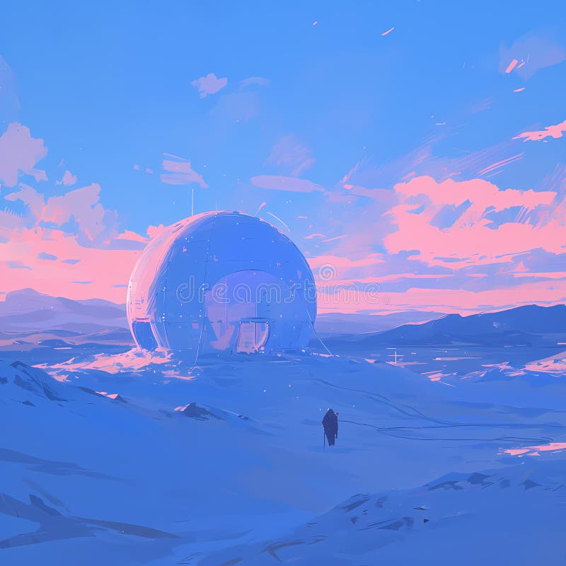 Future Base Camp Under Aurora Skyline Stock Illustration - Illustration ...