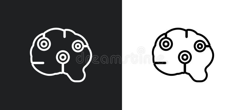 Future Brain Outline Icon in White and Black Colors. Future Brain Flat ...