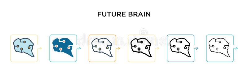 Future Brain Vector Icon in 6 Different Modern Styles. Black, Two ...