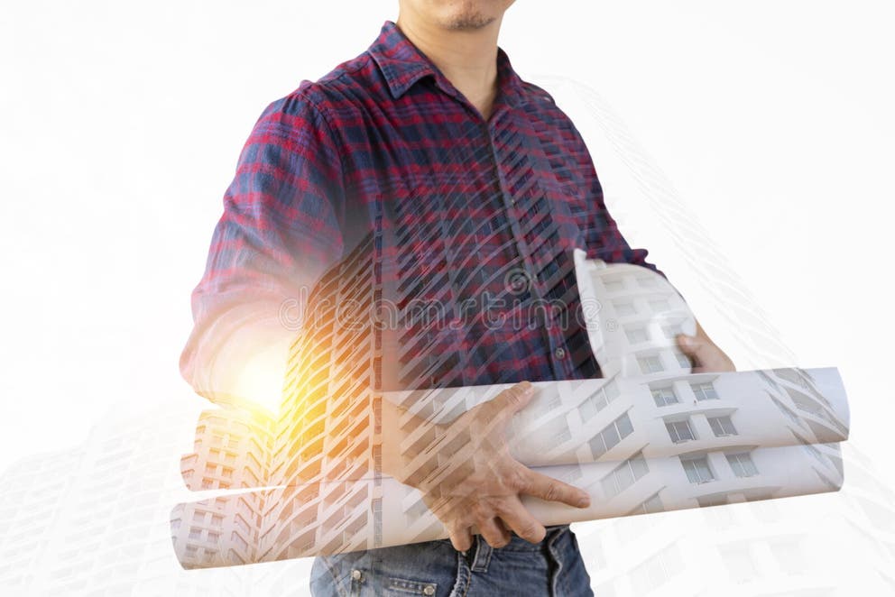 Future Building Construction Engineering Project Concept with Double Exposure Graphic Design ...