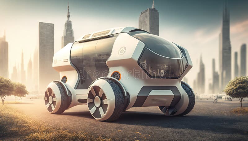Future Car in City Concept. Generative AI of a Self-driving Electric ...