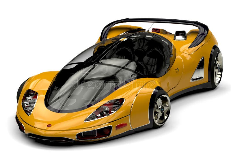 Future Car Yellow Front View Stock Illustration - Illustration of motor ...