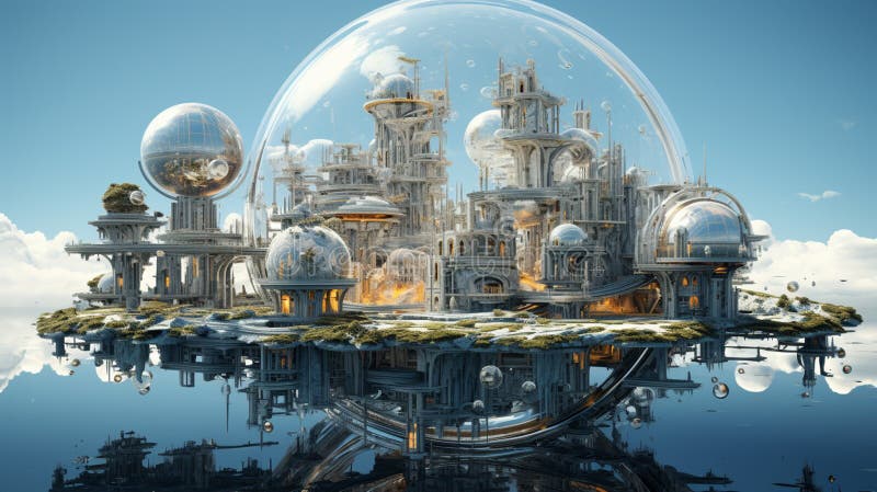 Future City on the Coast.3d Render Generative AI Stock Illustration ...