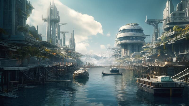 Future City on the Coast. High Resolution Image Stock Illustration ...