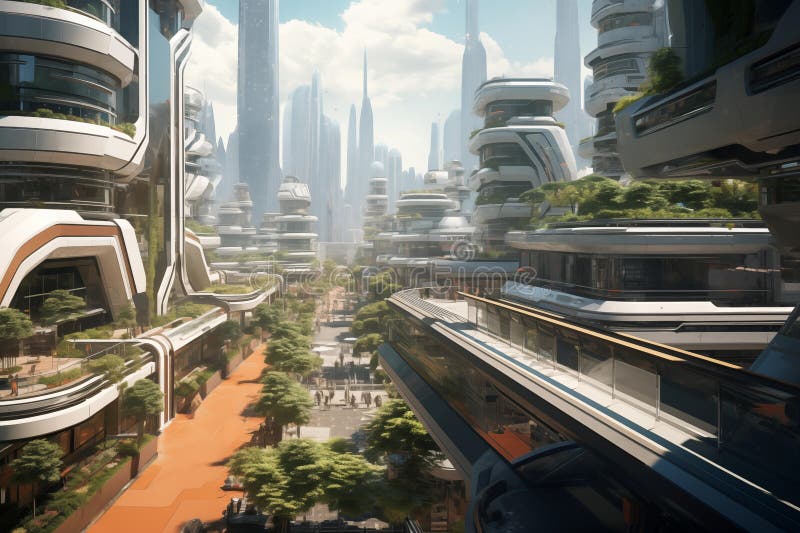 Future City Concept with Skyscrapers. Hyper Realistic Illustration ...