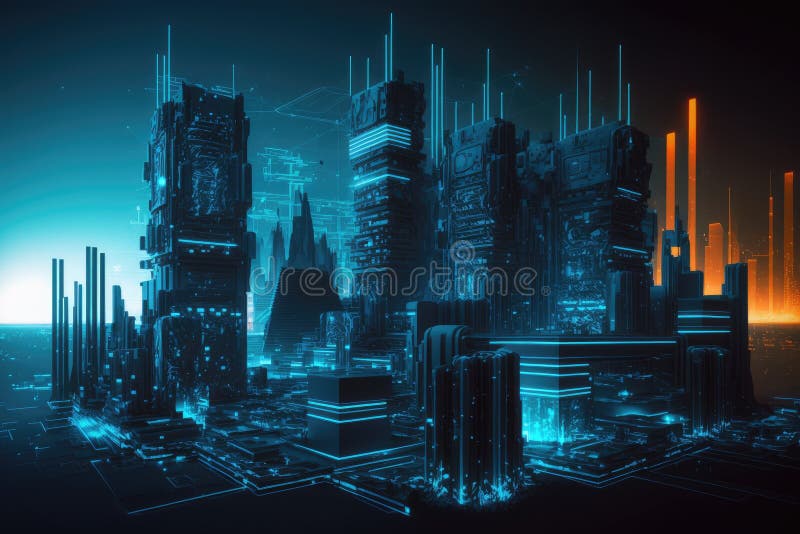 Future City of Cyberspace in Form of Hologram Digital Virtuality Future ...