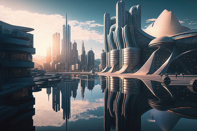 Future City 3D Scene. Sci Fi Metropolis Stock Illustration ...