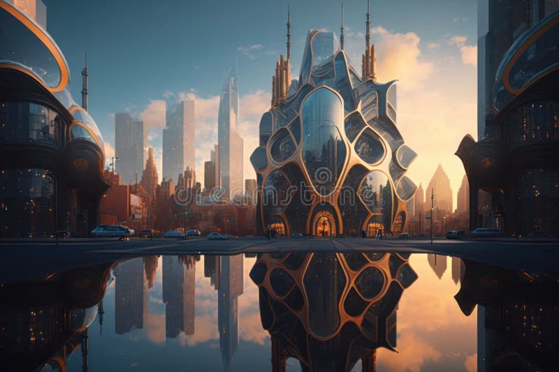 Future City 3D Scene. Sci Fi Metropolis Stock Illustration ...