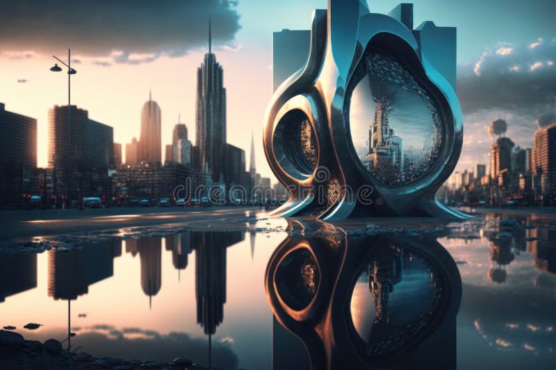 Future City 3D Scene. Sci Fi Metropolis Stock Illustration ...