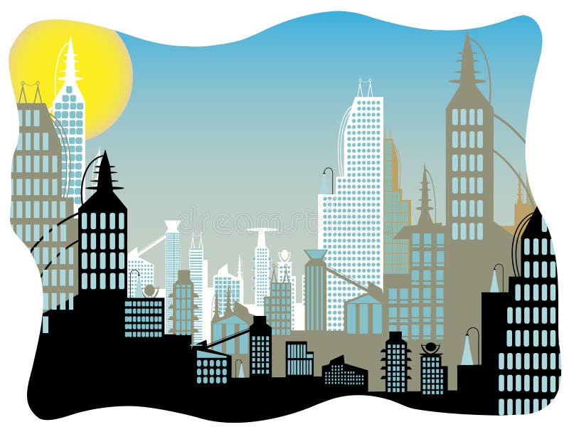 Future City Daytime Abstract Border Stock Illustration - Illustration ...