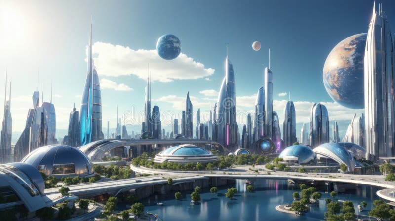 Space city stock illustration. Illustration of landscape - 294876587