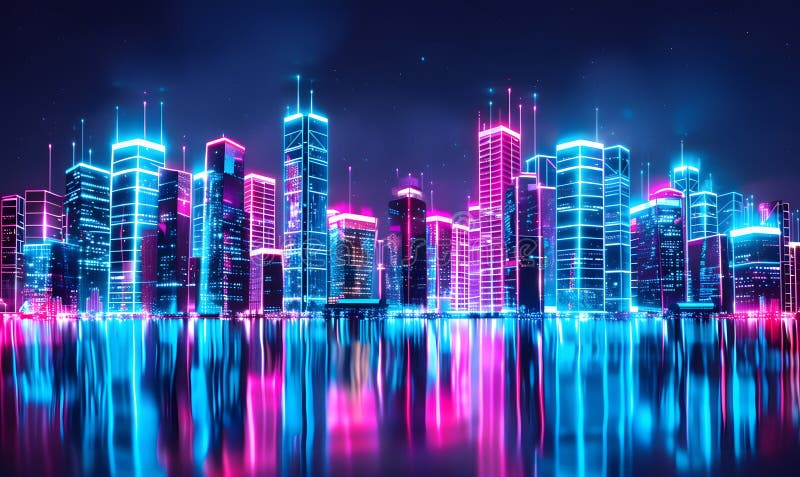 Future City Glowing Neon, Cyberpunk City, Cityscape in the Background ...