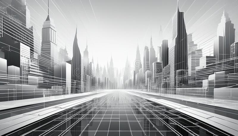 Future City Grid Technology Connection Way Perspective White Gray Tone ...